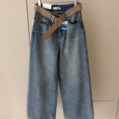 韩版高腰复合绒加厚阔腿牛仔裤女