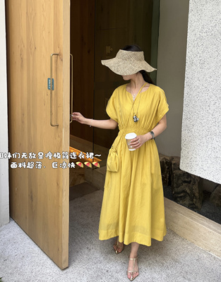 法式V领收腰显瘦气质连衣裙女