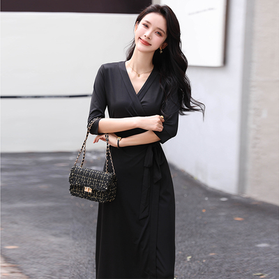 【气质减龄】新款黑色裹身连衣裙
