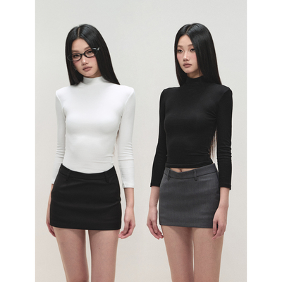 PEMPL 柔软透气亲肤高领修身弹力长袖T恤女针织羊毛打底衫上衣