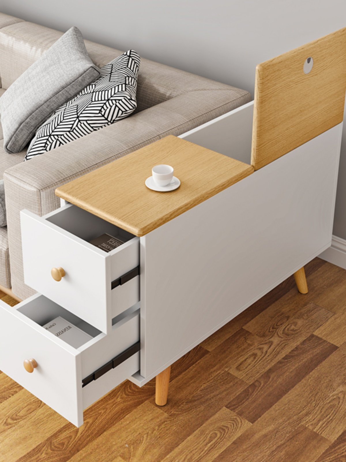 北欧风沙发边柜侧边柜超窄20cm沙发旁边几长条边角柜小茶几收纳柜_虎窝淘