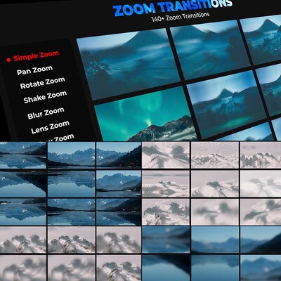 FCPX插件Zoom Transition冲击缩放动态过渡无缝视频转场预设136个