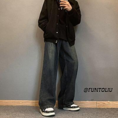 日系复古Cityboy洗水牛仔裤男美式vibe直筒宽松休闲阔腿长裤子