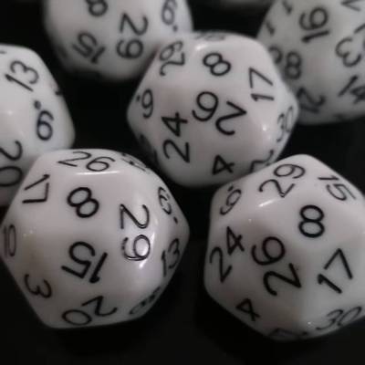 30面数字骰子1-30筛子圆球型多面体白色子亚克力游戏算术数学教学