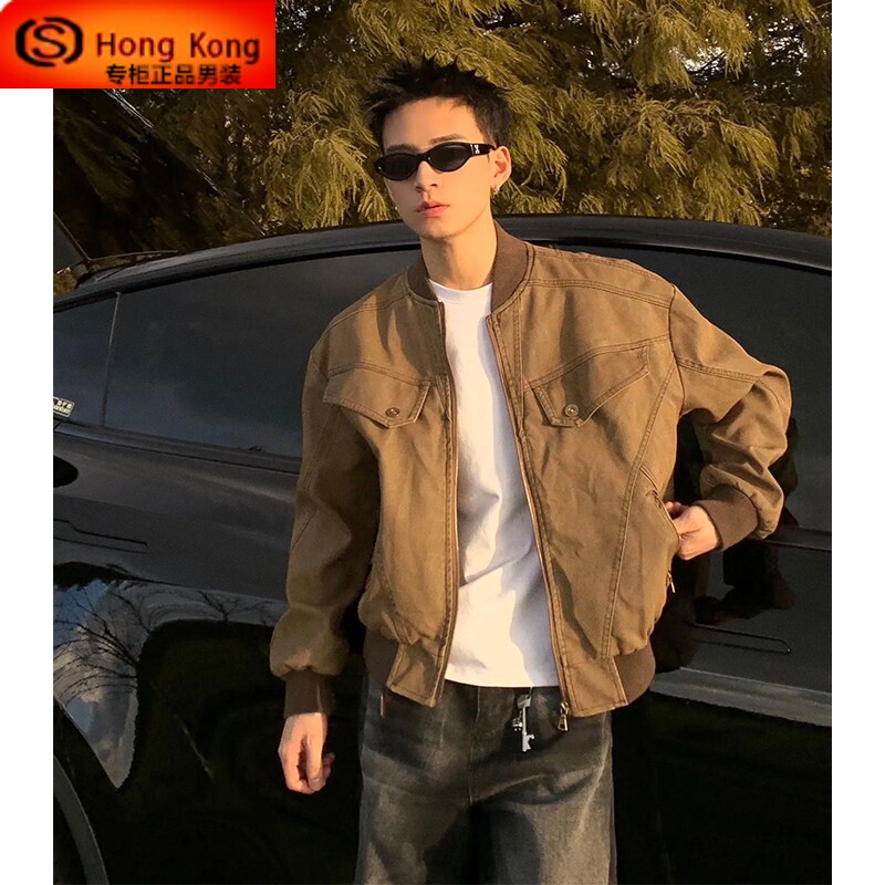 复古夹克男2026新款春秋季棕色工装潮牌棒球服美式复古男士外套