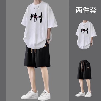 夏季t恤套装男生潮流短袖一整套