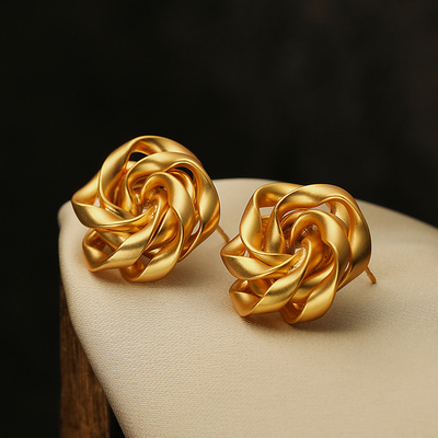 FRENCH【轻度】  螺旋设计金属花朵银针金属饰品气质哑金耳环女潮