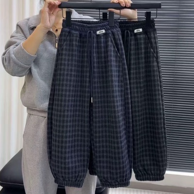 A05882（宝贝响当当）加厚加绒男童女童alo小格子卫裤休闲裤
