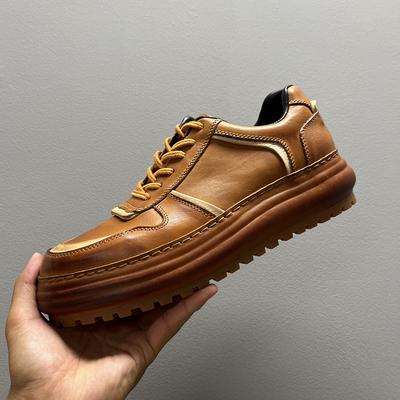 鼎瑞华2025新款真皮休闲皮鞋男厚底增高复古鞋百搭舒适男鞋系带潮