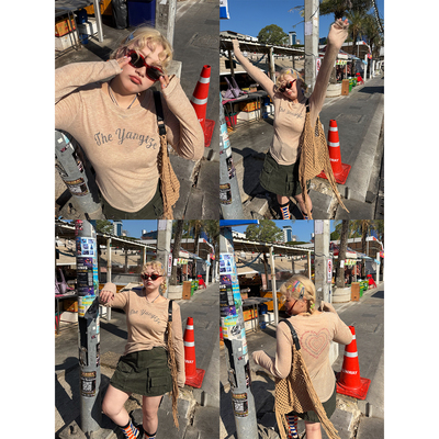 阿周家【我的女孩*私服share】5%羊绒早春美式设计感印花T恤上衣