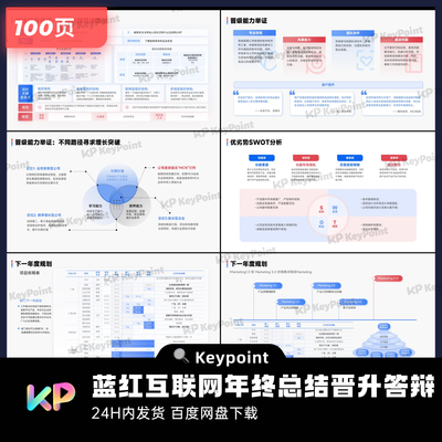 100页红蓝互联网年终总结晋升答辩PPT模板大师ppt设计Keypoint