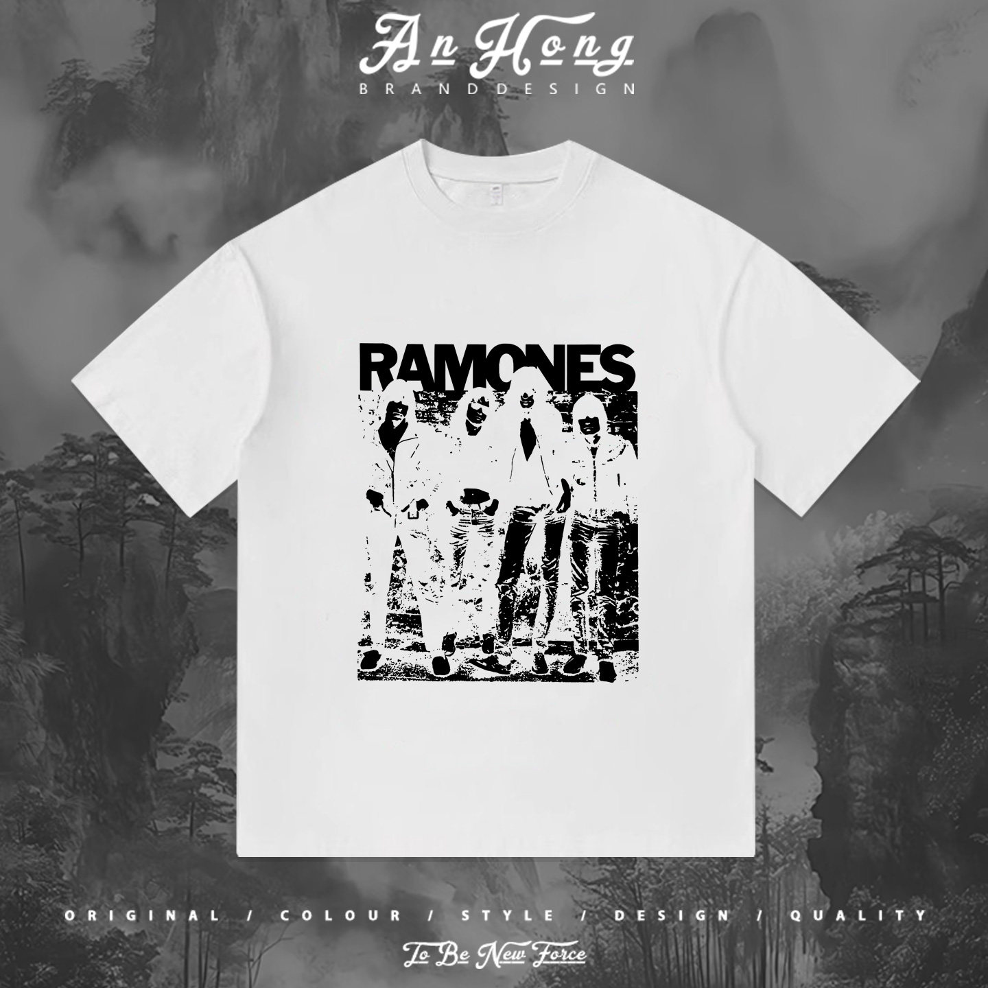 RAMONES摇滚乐队嘻哈风美式直喷印花纯棉百搭男装短袖T恤休闲上衣