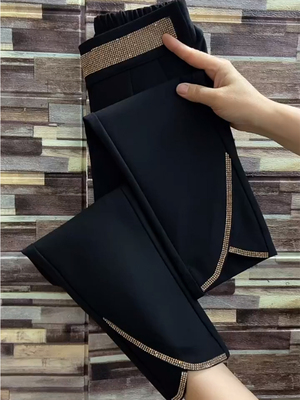 烫钻九分小脚修身黑色气质