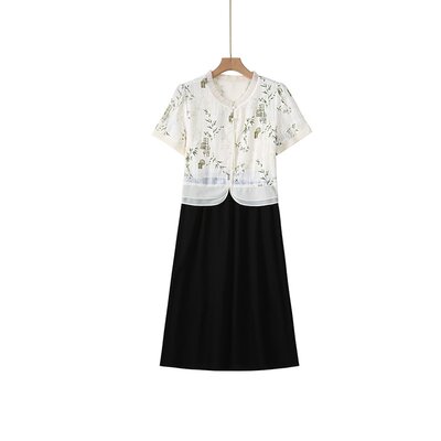 w29妈妈夏装显瘦连衣裙2026新款洋气中老年女装气质c97假两件裙子