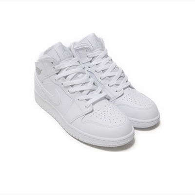 Air Jordan 1 Mid AJ1 纯白防滑篮球鞋554725-109 554725-129
