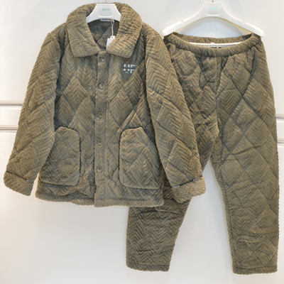 精雅睡衣2024冬季男士三层加厚夹棉牛奶绒翻领时尚保暖棉袄家居服