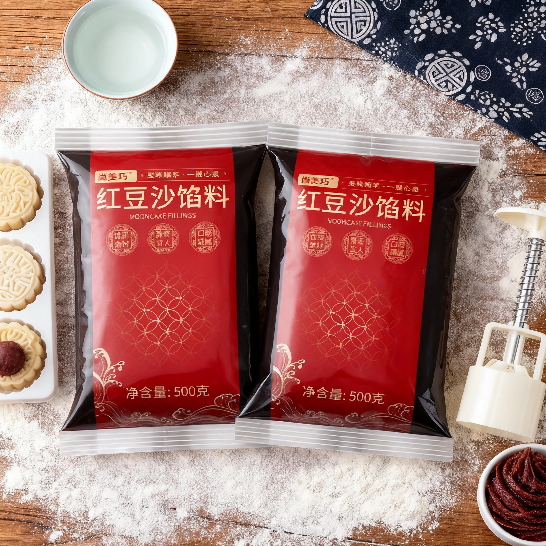 红豆沙馅冰皮广式月饼馅料家用蛋黄酥绿豆糕商用烘焙做包子面包专