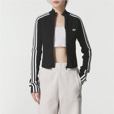 adidas女字Adicolor罗纹针织外套