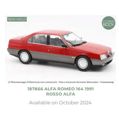 NOREV 1/18 Alfa Romeo 164 1991 Rosso合金汽车模型红色不可开门