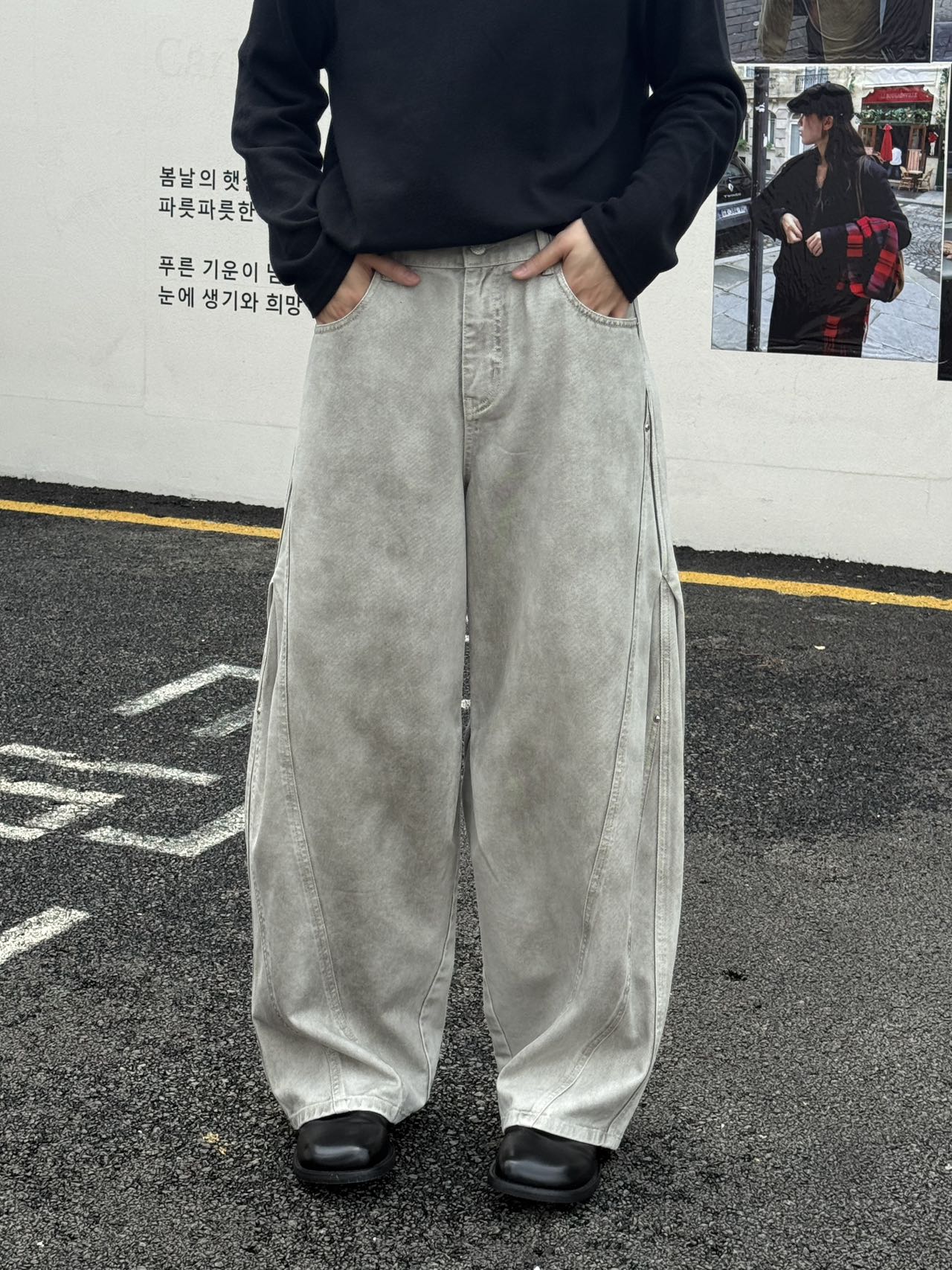 2026年新款美式复古脏白色香蕉弯刀牛仔裤潮牌男宽松休闲阔腿水