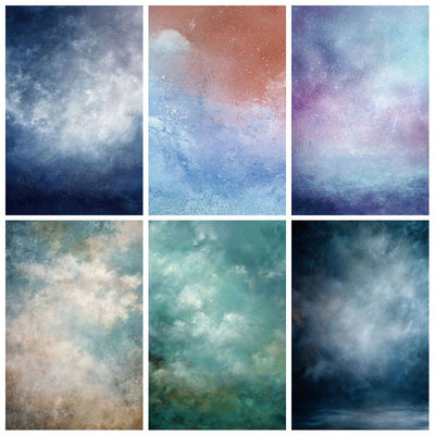 蓝色油画肌理背景布少女婚纱写真