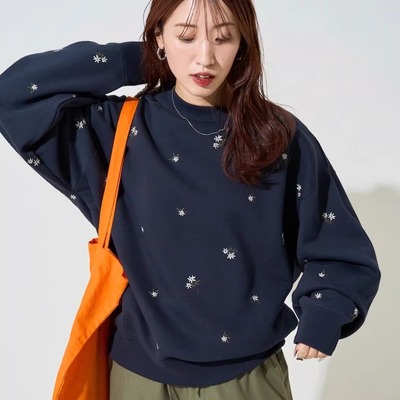 日系26早春款满身刺绣花朵毛圈棉圆领卫衣百搭上衣女Ctrl C 45r