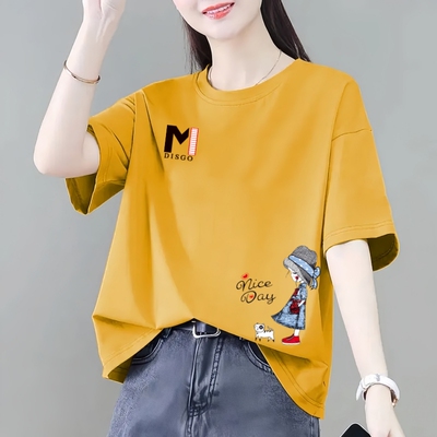纯棉短袖t恤女夏季新款韩版宽松大码胖mm洋气减龄打底衫圆领上衣