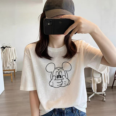 小众雪花棉圆领t恤短袖女装夏季新款减龄通勤大码宽松打底衫上衣