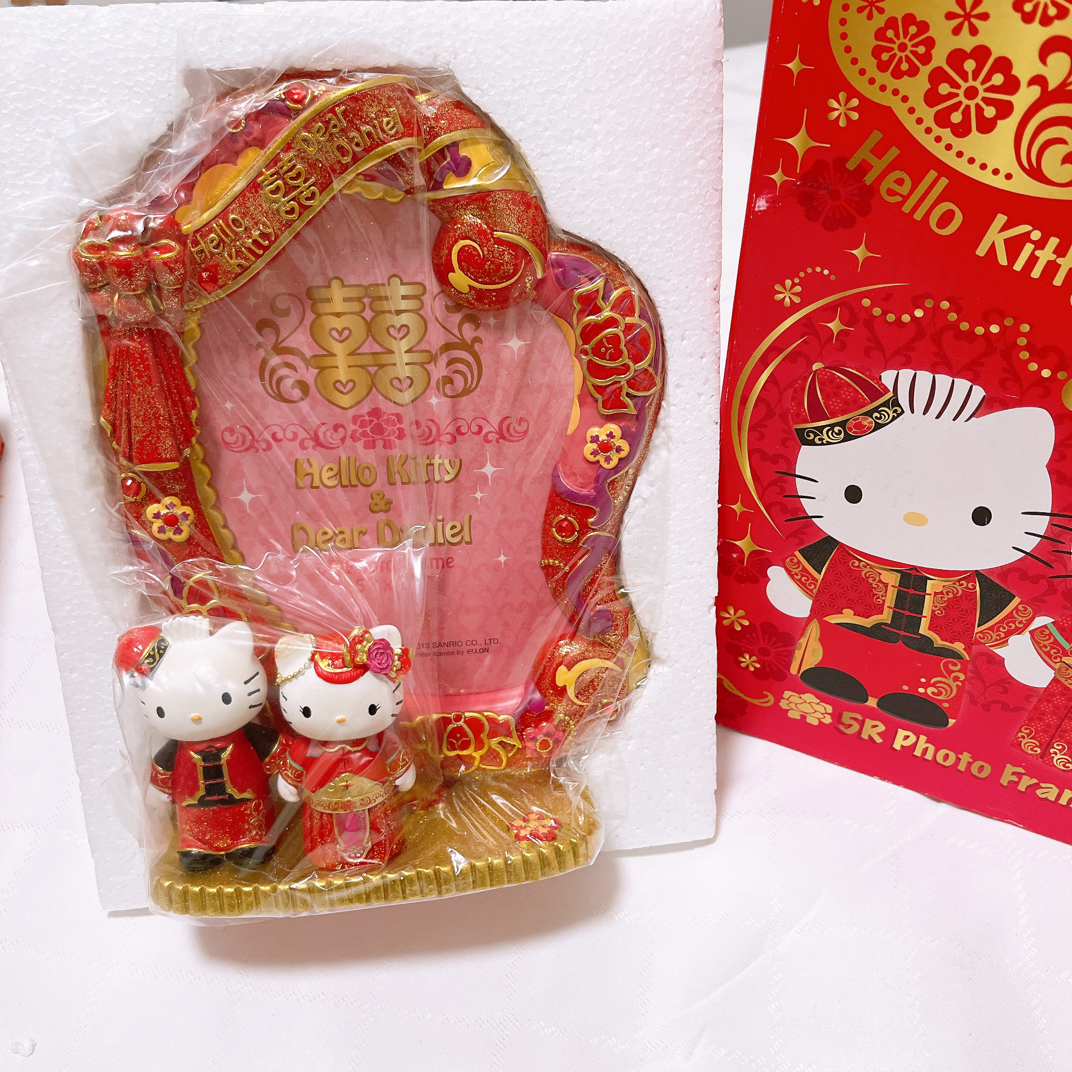 全新中古绝版Kitty大口仔中式婚礼结婚相框喜庆立体公仔新郎新娘