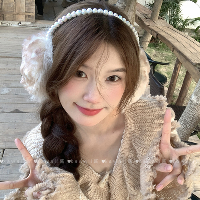 甜美千金毛绒仿皮草珍珠耳罩