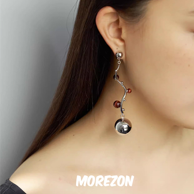 MOREZON【herherlin】设计师手工潮人时尚休闲红虎眼石球型耳环女