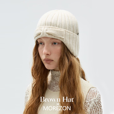 MOREZON【Brown hat Bow Ear Flap Beanie】26秋冬新款护耳针织帽