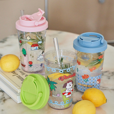 Pumzika原创Tritan小狗提手直饮水杯710ML可爱高透吸管杯冷热水杯