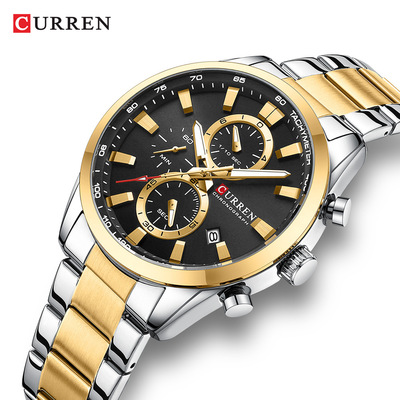 Curren/卡瑞恩8445男士手表 日历表石英表 六针钢带表商务男表