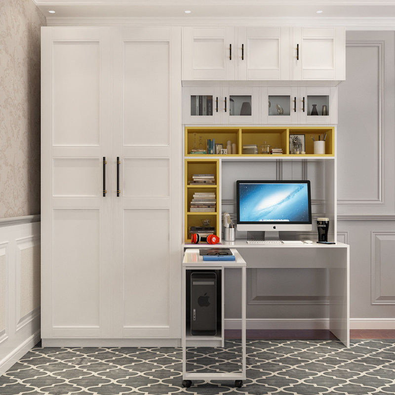 书桌柜电脑桌衣柜一体组合小户型卧室学生转角学习桌家用书柜书架_虎窝淘