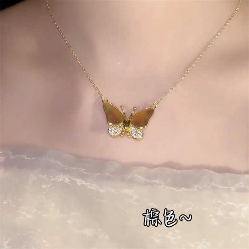 新款感温变色蝴蝶吊坠磁吸扣项链女轻奢设计感锁骨链气质百搭颈链