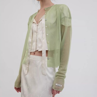 26ss overdueflair 韩国代购  透明亮面开衫上衣长袖单排扣外套