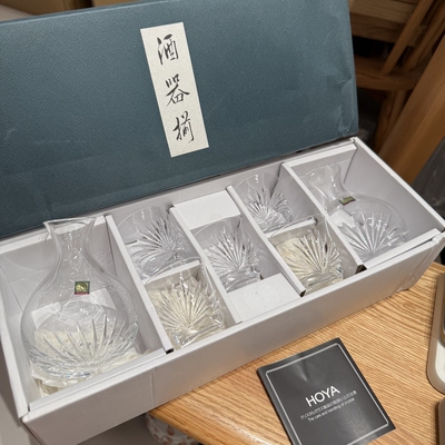 日本Hoya豪雅复古水晶酒具酒杯酒壶套装 两壶五杯 全新