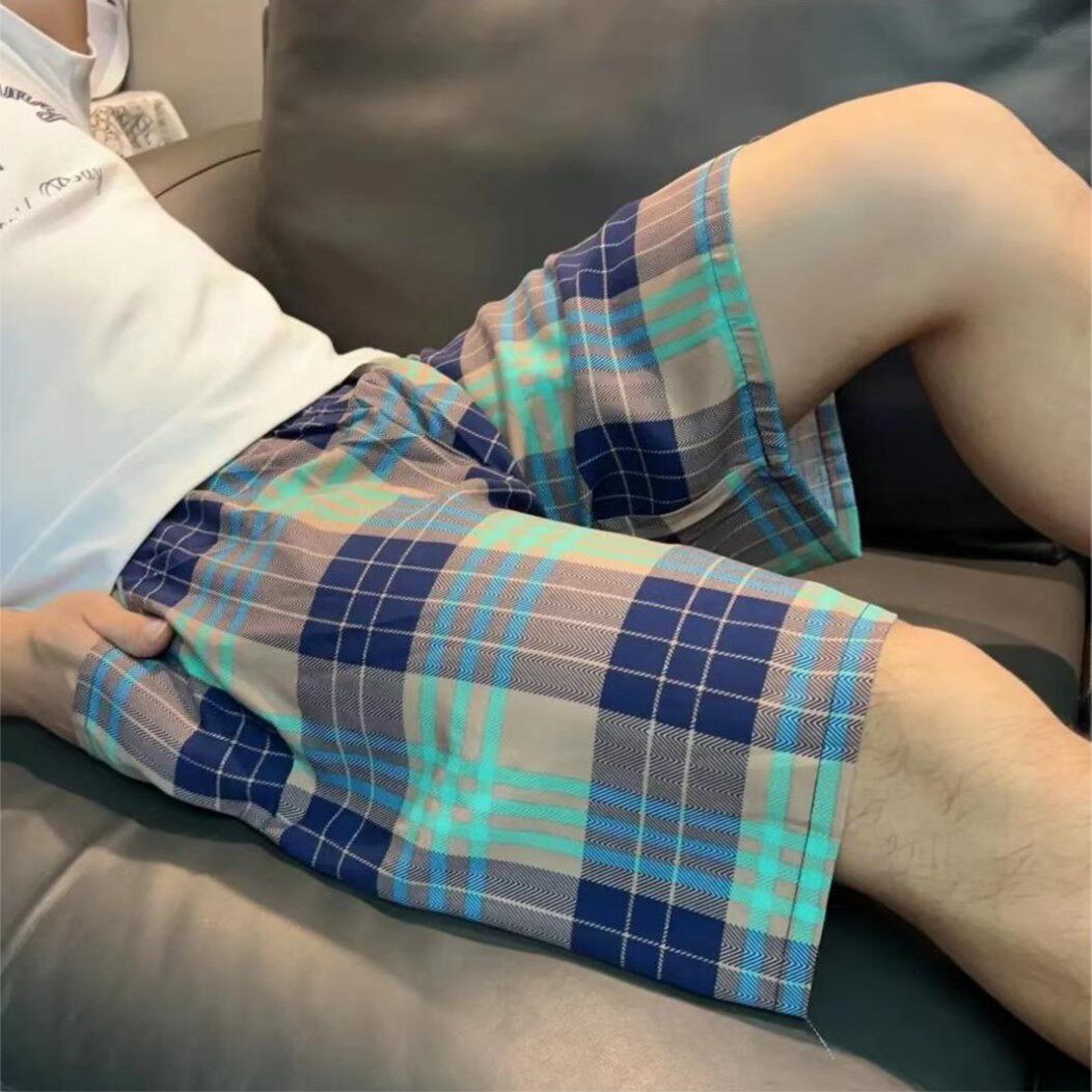 夏棉绸睡裤男士夏季薄款大码宽松短裤休闲透气花裤外穿五分沙滩裤