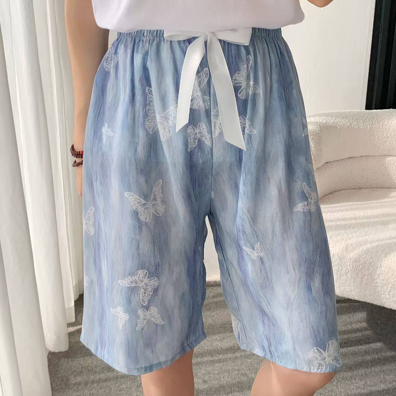 棉绸女睡裤短裤夏季家居裤人造棉可外穿薄款五分裤透气清凉中裤