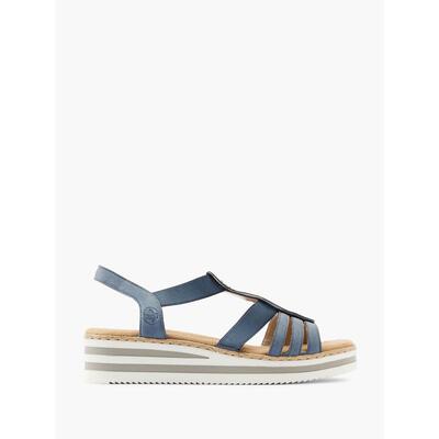 代购rieker女士凉鞋透气轻便软底防滑蓝色中跟无扣开放式鞋头