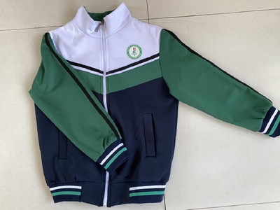 长袖绿白拼接校服上衣中小学生