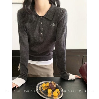 知识分子拼接撞色POLO领羊毛衫