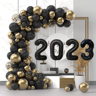 Black Gold Balloons Garland Arch Kit With Confetti Ballon fo