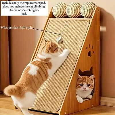 Standing Sisal Cat Scratcher with Hanging Ball, Space Saving
