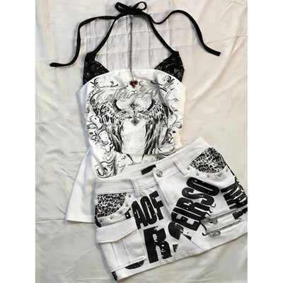 Sexy Hottie Y2k Aesthetic Rose Print Halter Vest Women Vinta
