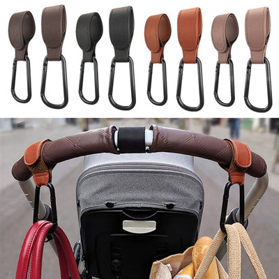 1/2pcs Portable PU Leather Baby Stroller Hook Hanger Velcros