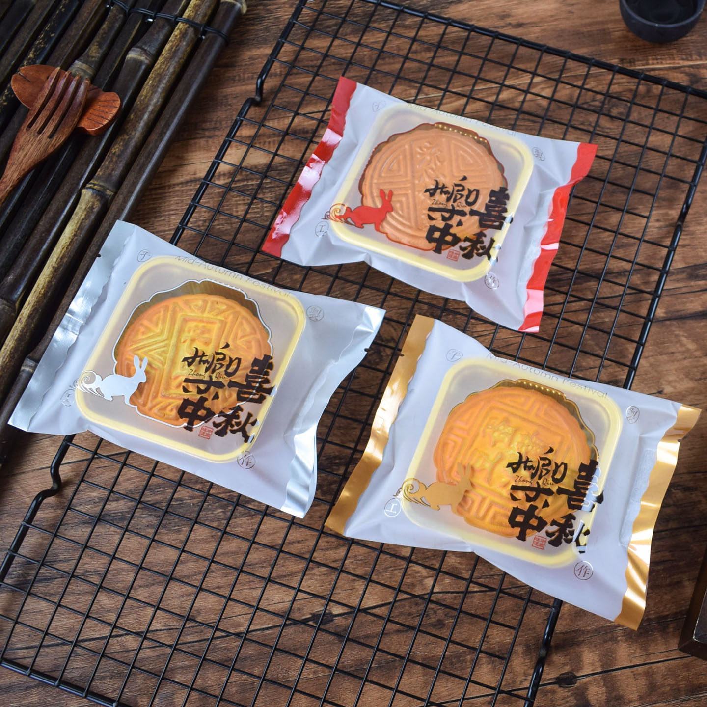新款单粒月饼袋子喜乐中秋80g100g月饼包装袋国风开窗机封袋烘焙