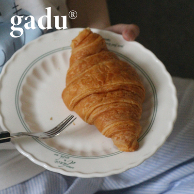 gadu 原创设计陶瓷早餐盘酸奶碗平盘深盘绿色线条简约