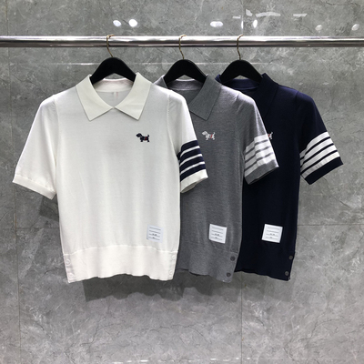 TB老钱风polo针织衫女套头短袖T